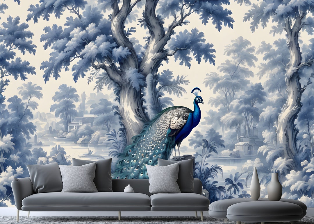 French Toile Landscape Wallpaper Peel and Stick,blue Toile De Jouy Wall ...