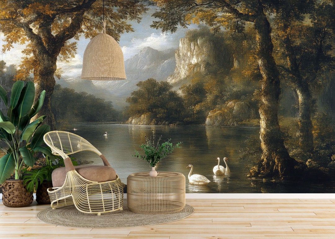 Victorian Style Rural Landscape Wallpaper Peel and Stick,vintage Lake ...