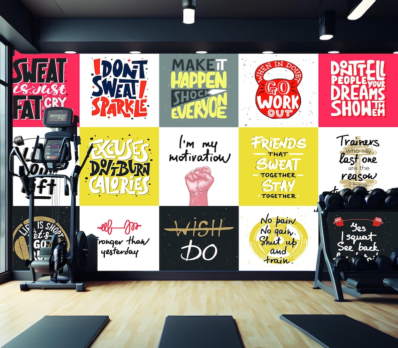 Gym Center Wallpaper Peel and Stick,fitness Motto Mural,body Building ...