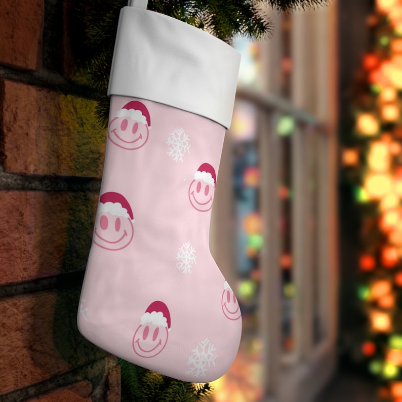 Cute Pink Preppy Smiley Face Stocking. Preppy Christmas Stuff. - Etsy