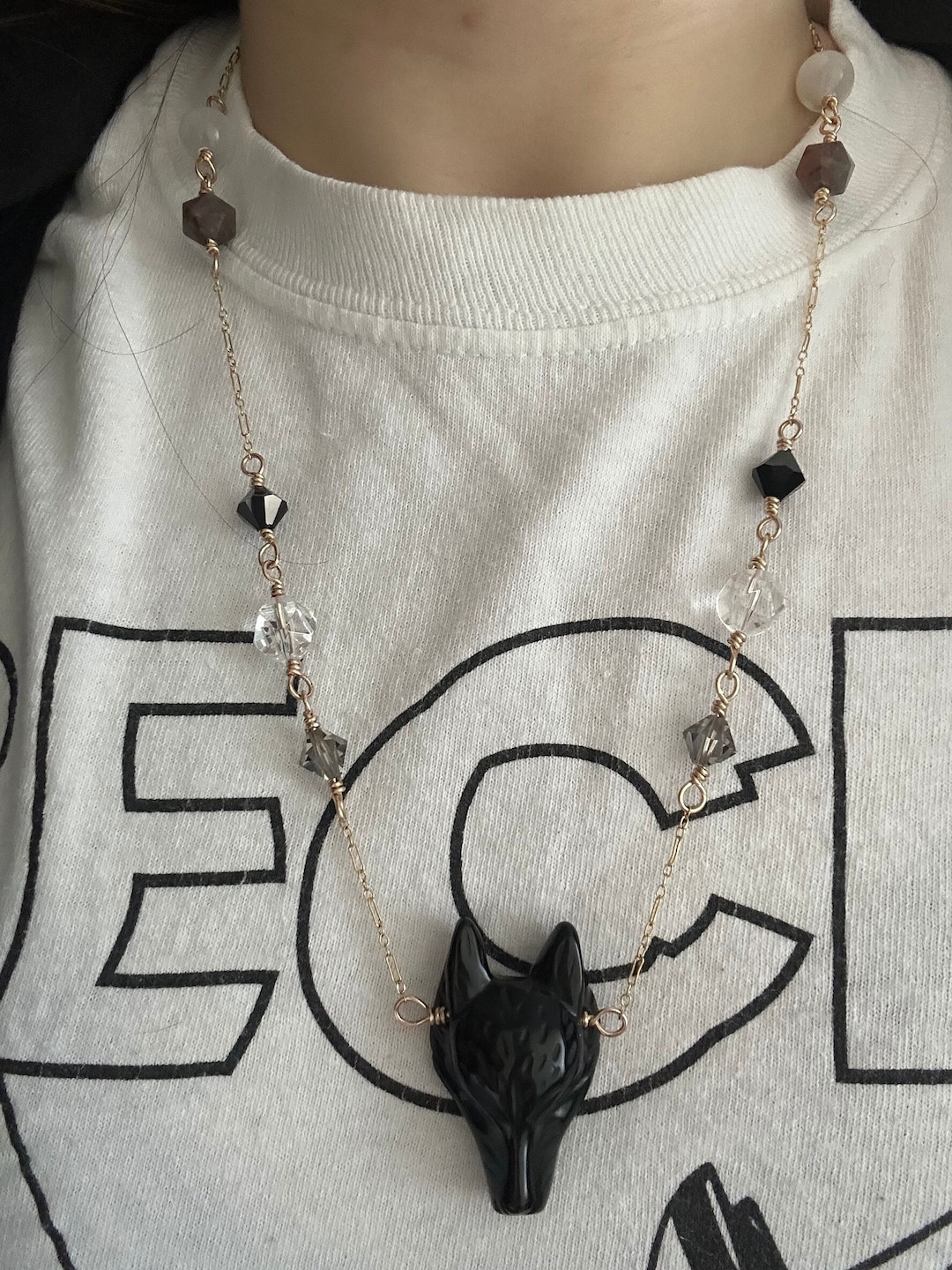 Black Onyx Wolf Pendant 14k Gold-fill Necklace - Etsy