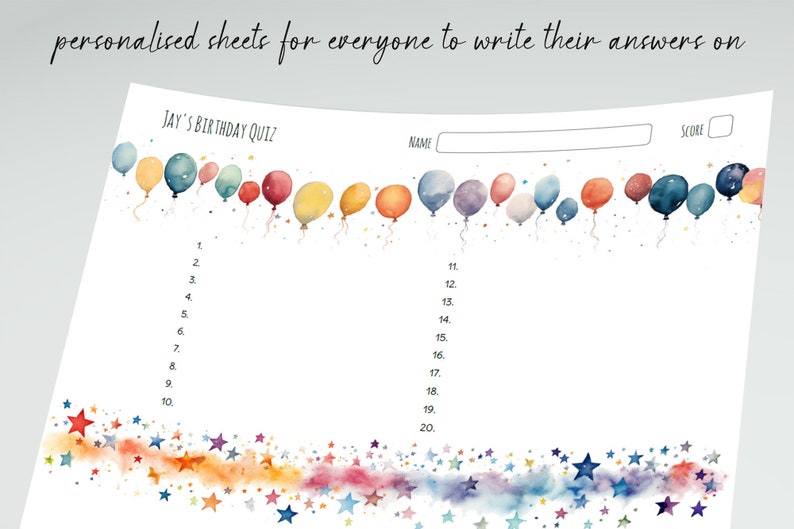 Personalised Birthday Quiz, a Round of 20 Personalised Quiz Questions ...