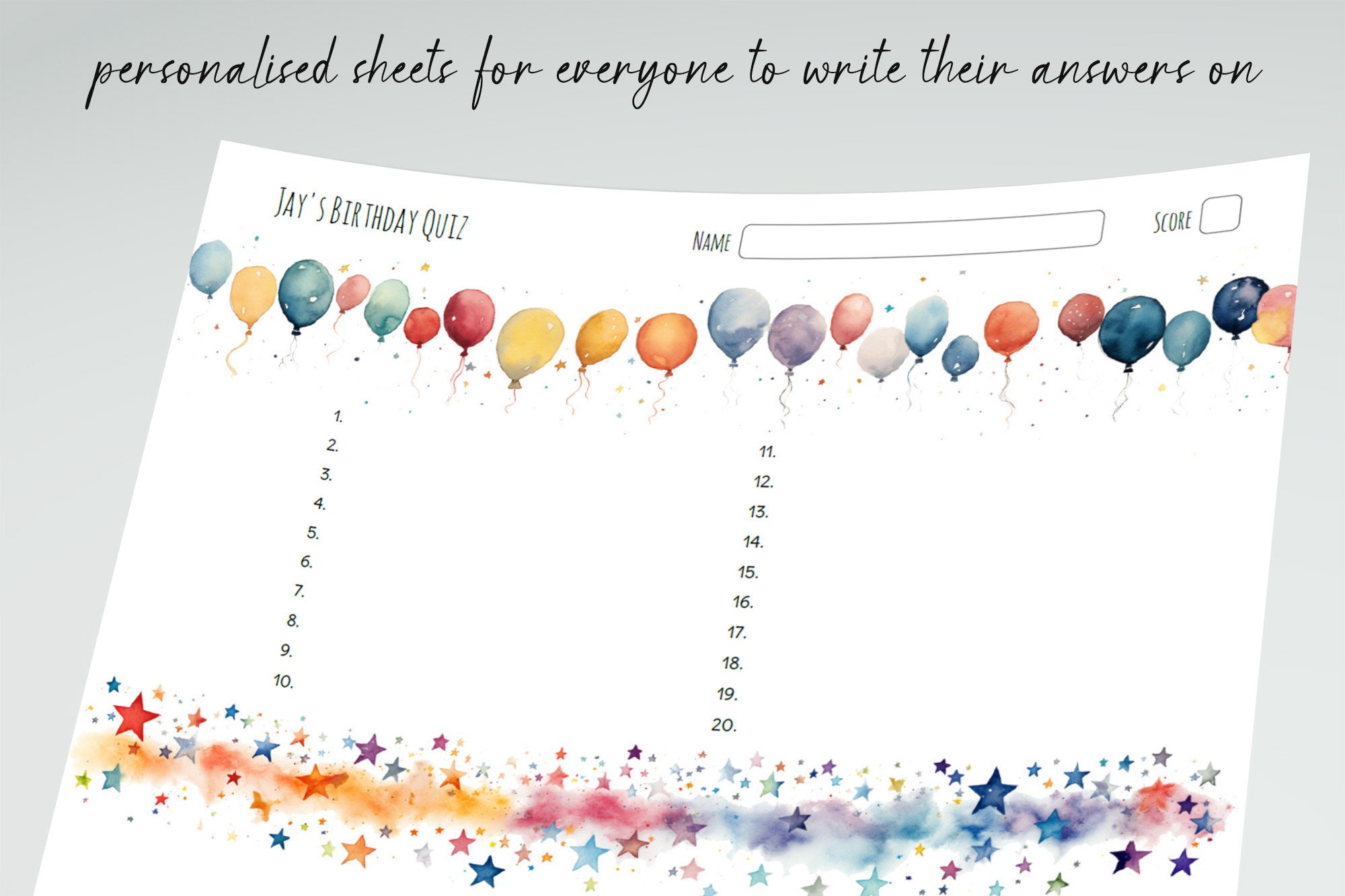 Personalised Birthday Quiz, a Round of 20 Personalised Quiz Questions ...