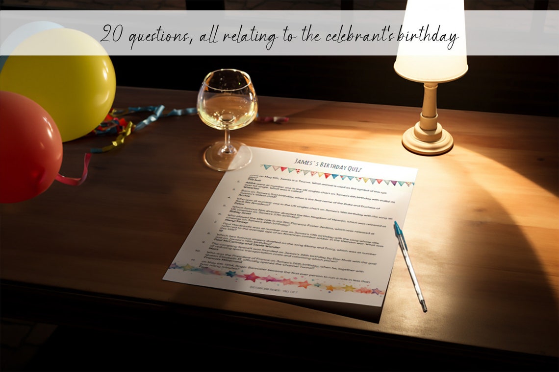 Personalised Birthday Quiz, a Round of 20 Personalised Quiz Questions ...