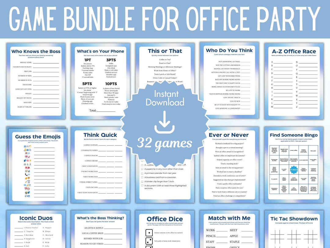 Office Party Games Printable Game Sheets Icebreaker Games Winter Themed ...