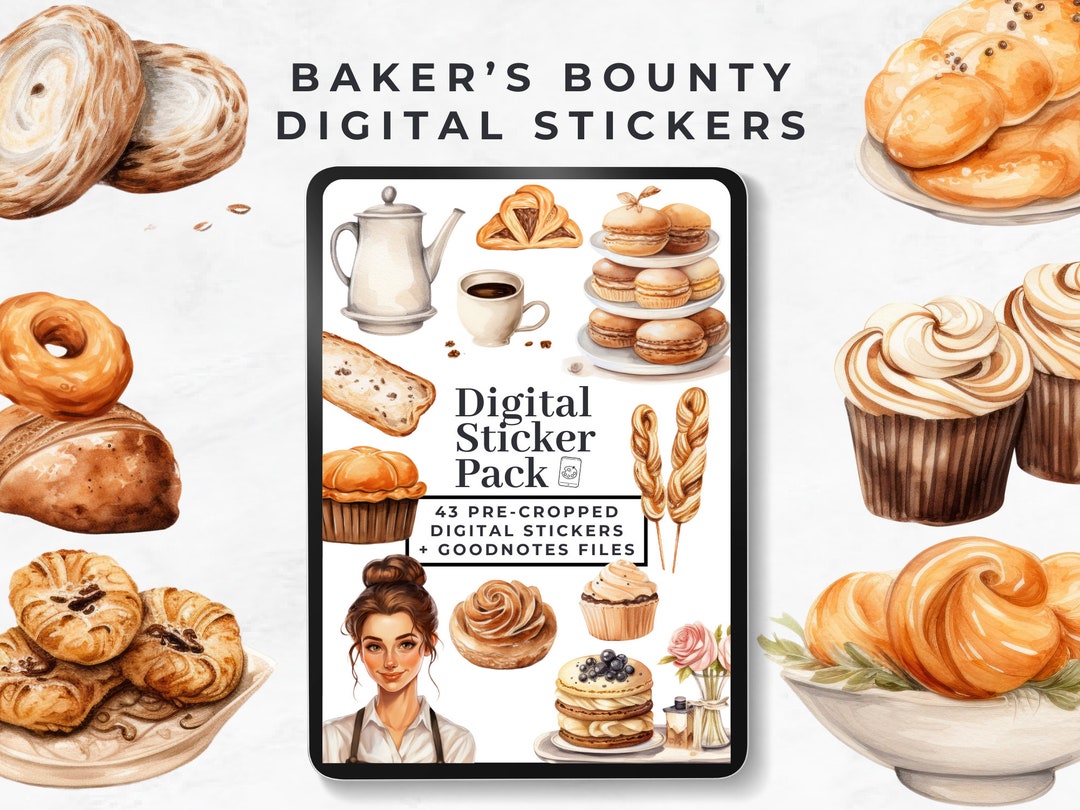 Bakery Digital Stickers, Croissants, Sweet Treats, Baked Goods Sticker ...