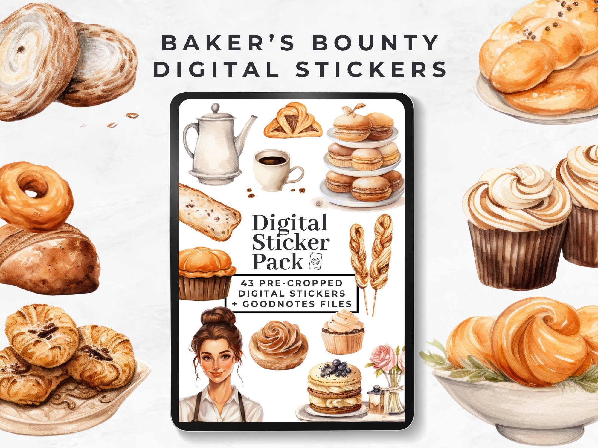 Bakery Digital Stickers, Croissants, Sweet Treats, Baked Goods Sticker ...