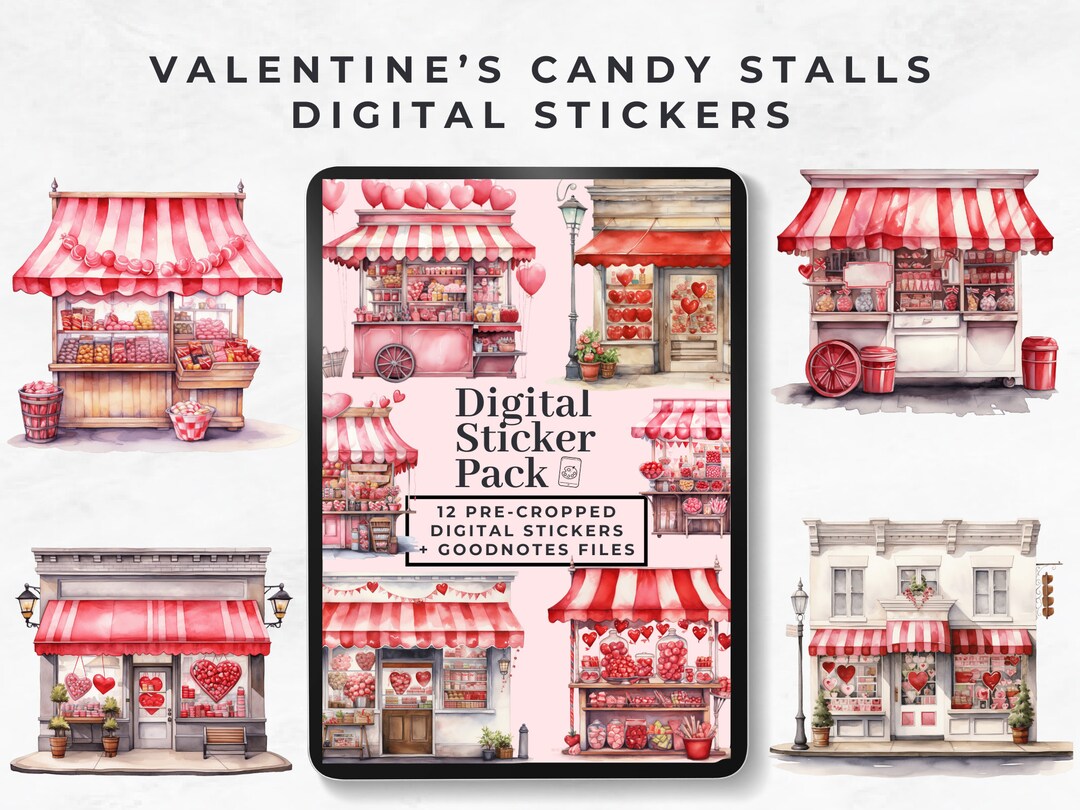 Valentine Digital Stickers Sheet, Candy Stall Stickers, Valentines Day ...