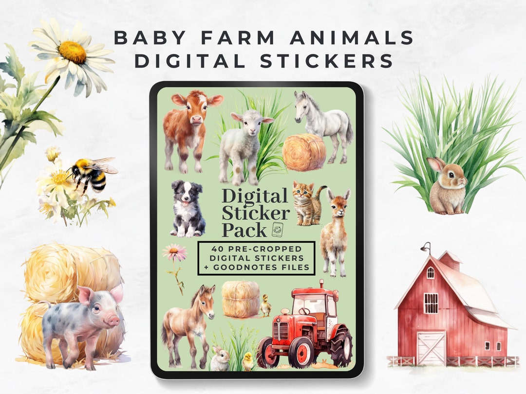 Baby Farm Animal Digital Stickers, Farm Theme Sticker Pack, Baby Horse ...