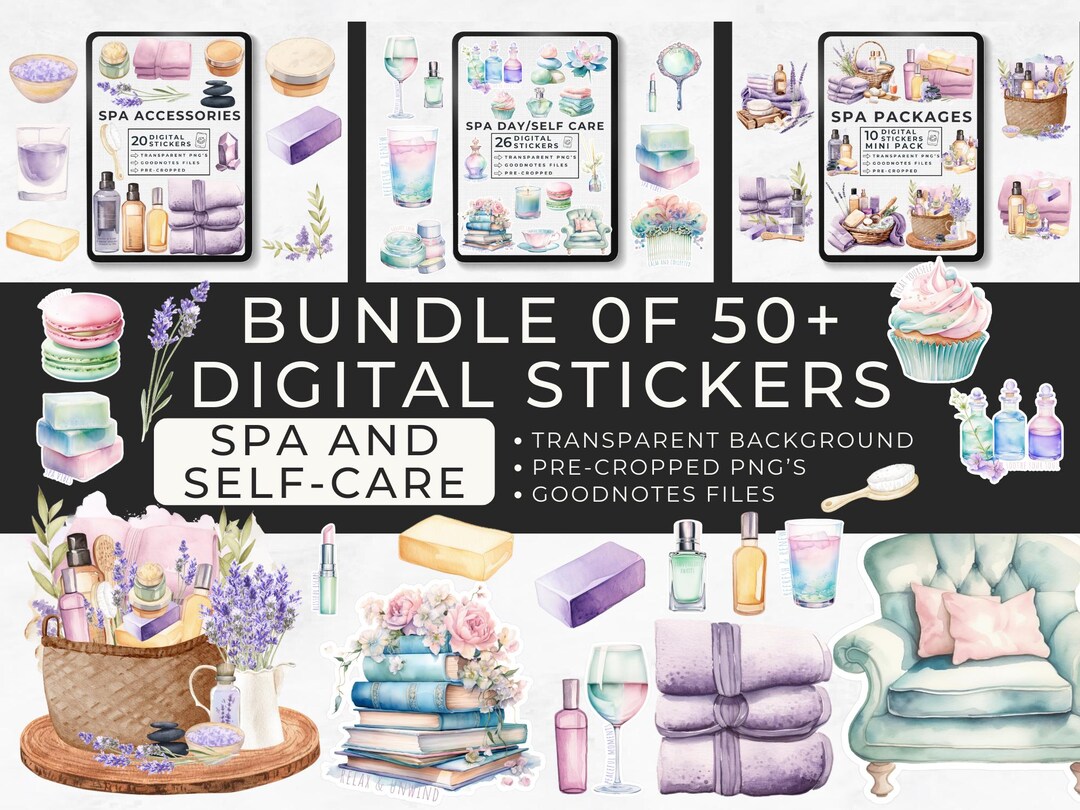 Spa Stickers for Goodnotes, Watercolor Digital Sticker BUNDLE, Spa ...