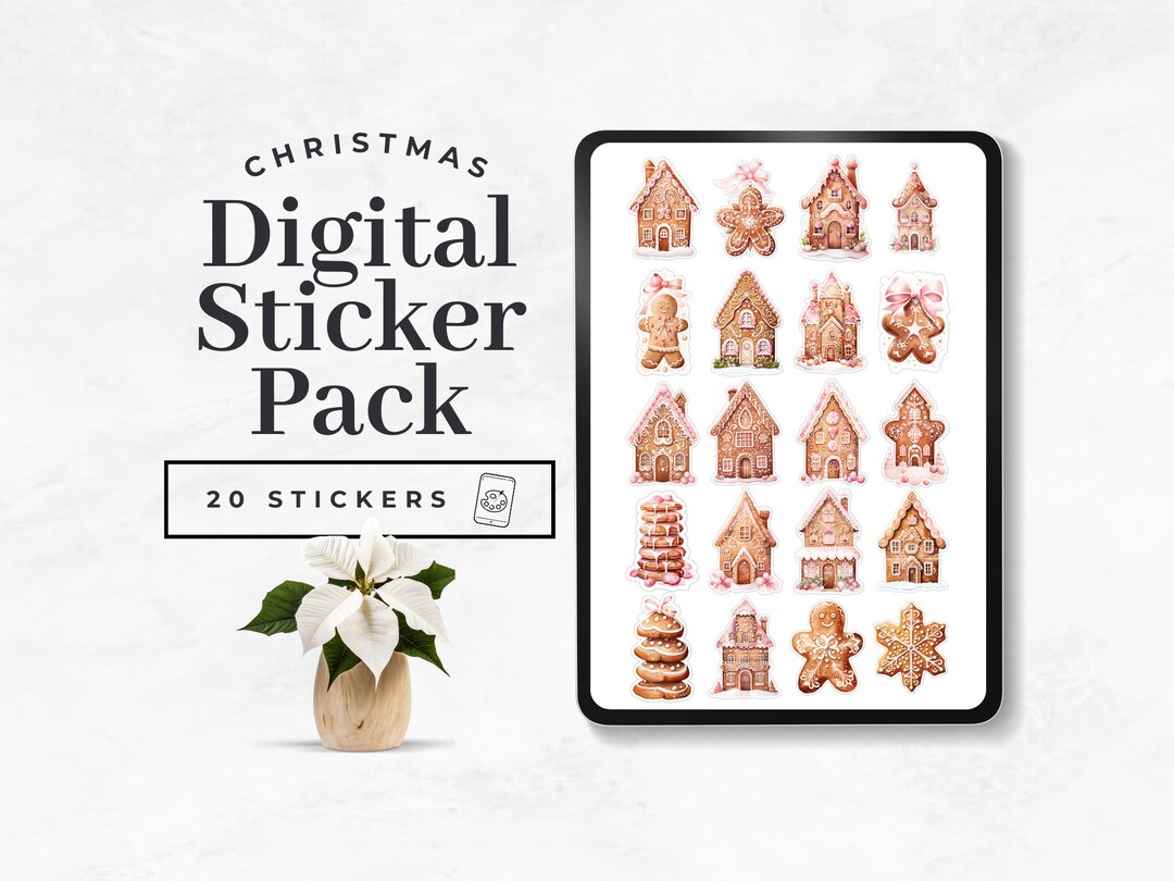 Christmas Gingerbread Houses Digital Sticker, Pink Gingerbread House ...