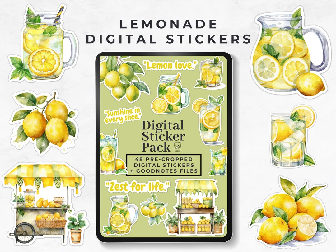 Lemon Digital Stickers, Lemonade Sticker Pack, Summer Stickers, Lemon ...