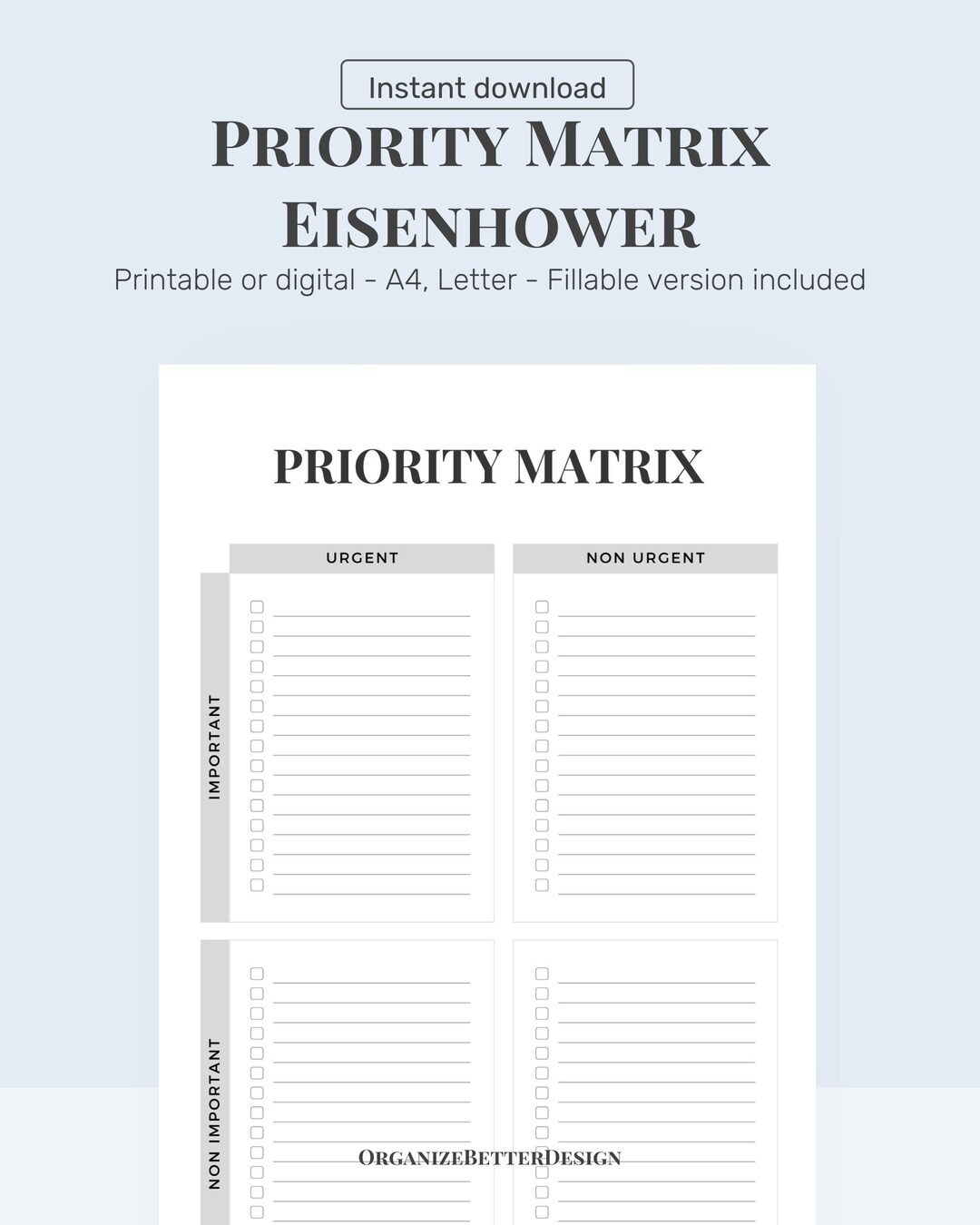 Eisenhower Matrix Strategy, Printable Priority Agenda System, Digital ...