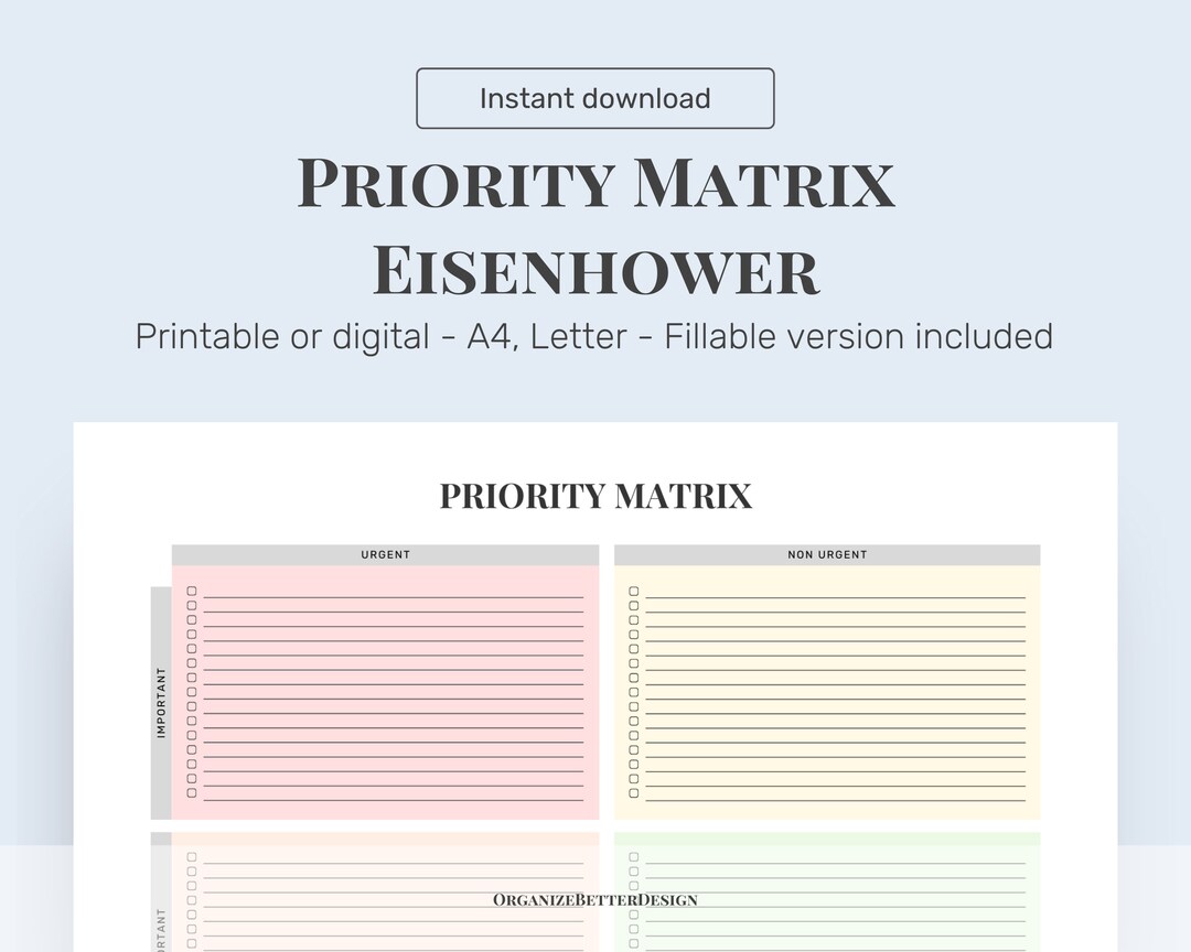 Buy Eisenhower Matrix Plan Printable Priority Planner Horizontal Online ...