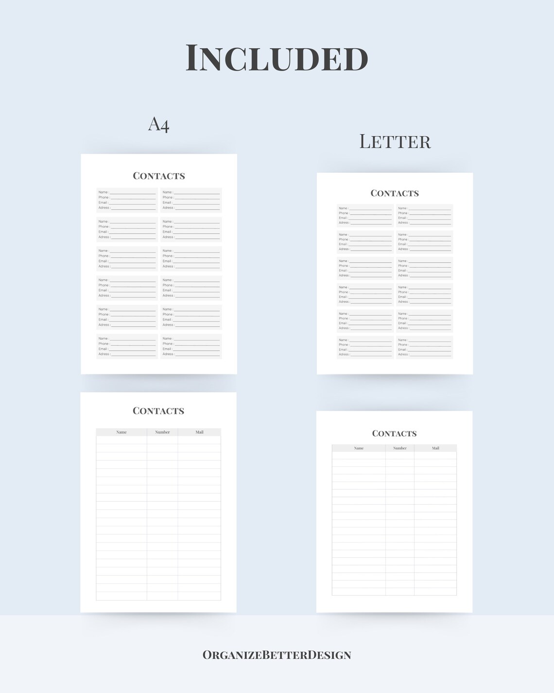 Contact Log With Adress, Mail and Phone Number, Minimalist Printable ...