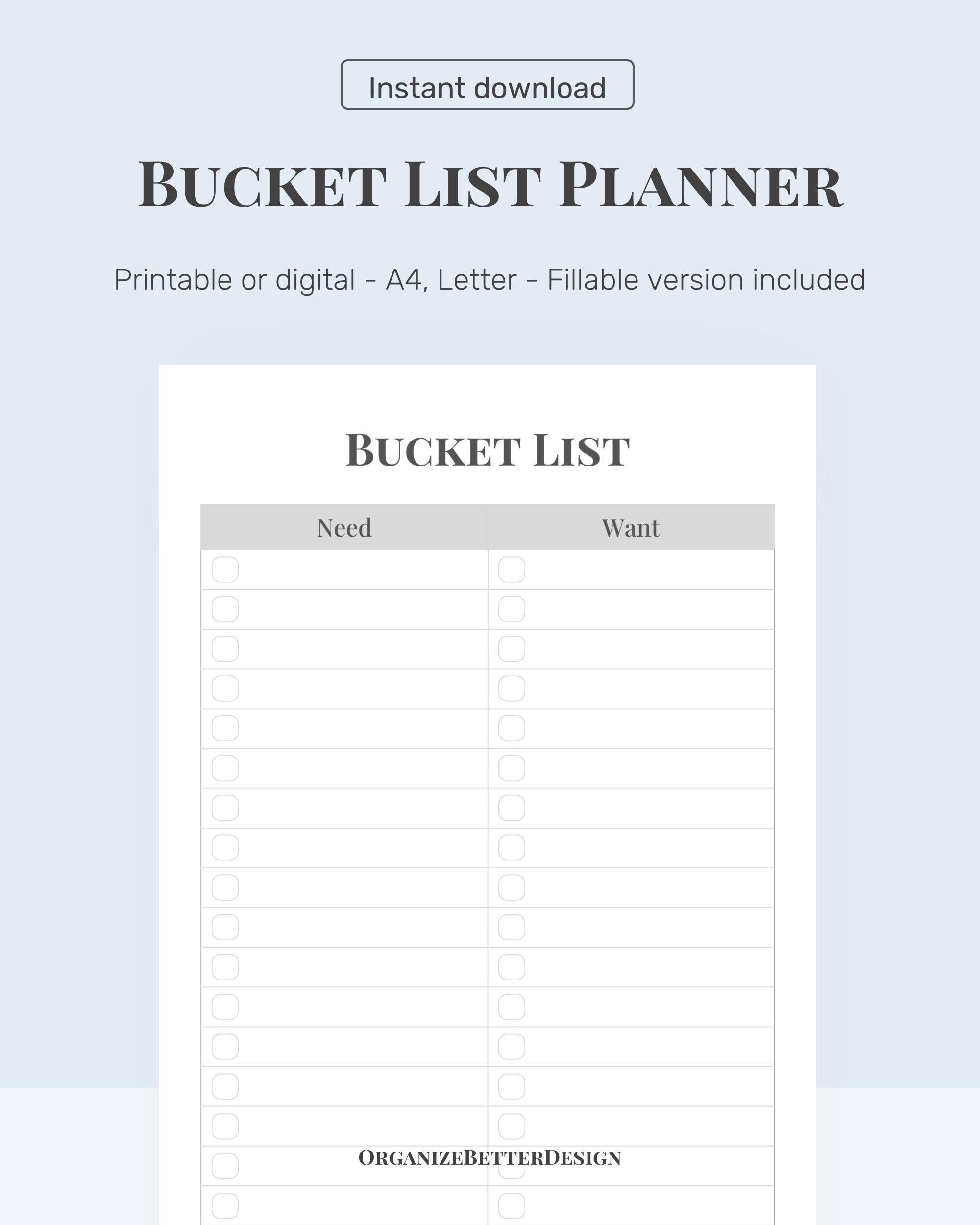 Editable Bucket List Planner Printable Template Bucket List - Etsy