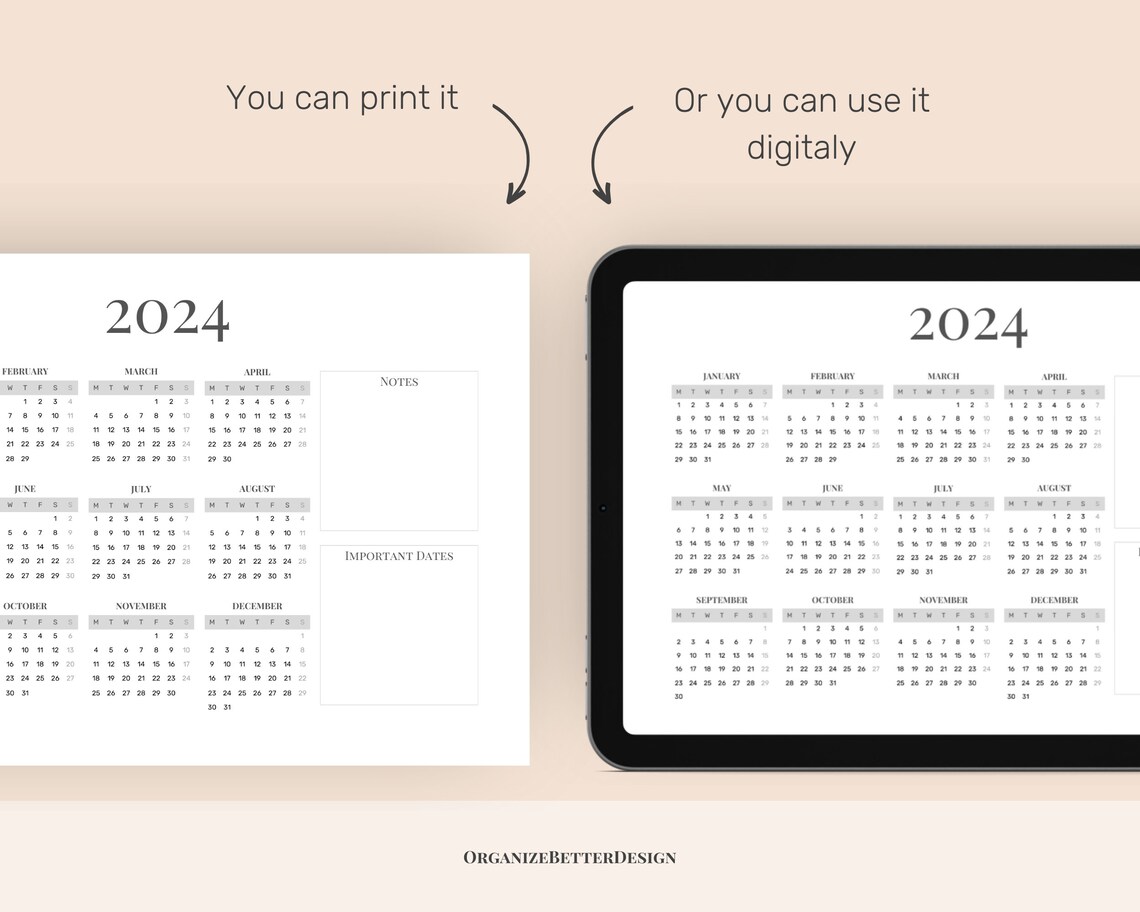 2024 Digital Annual Planner Printable 2024 Calendar Month at - Etsy