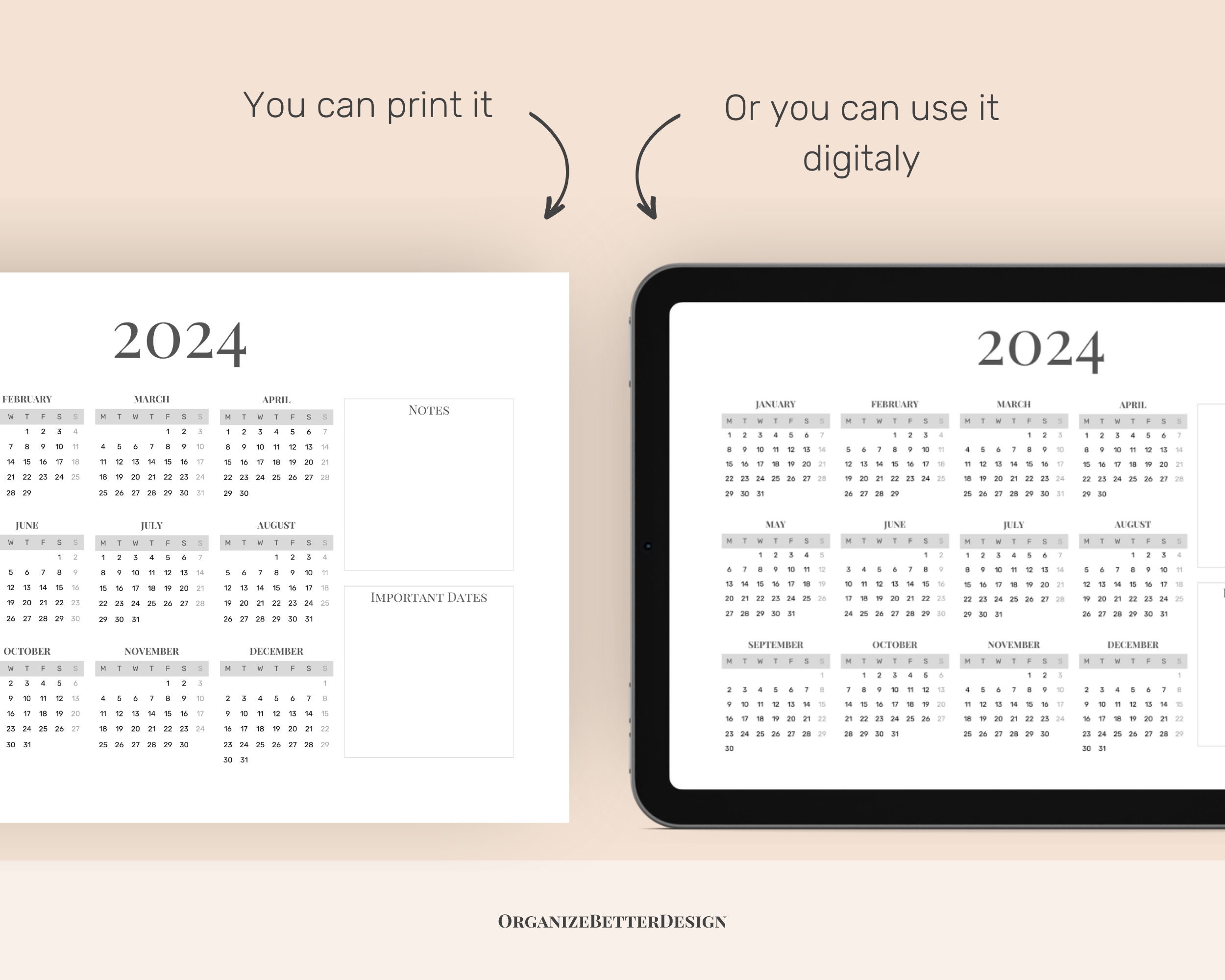 2024 Digital Annual Planner, Printable 2024 Calendar, Month at a Glance ...