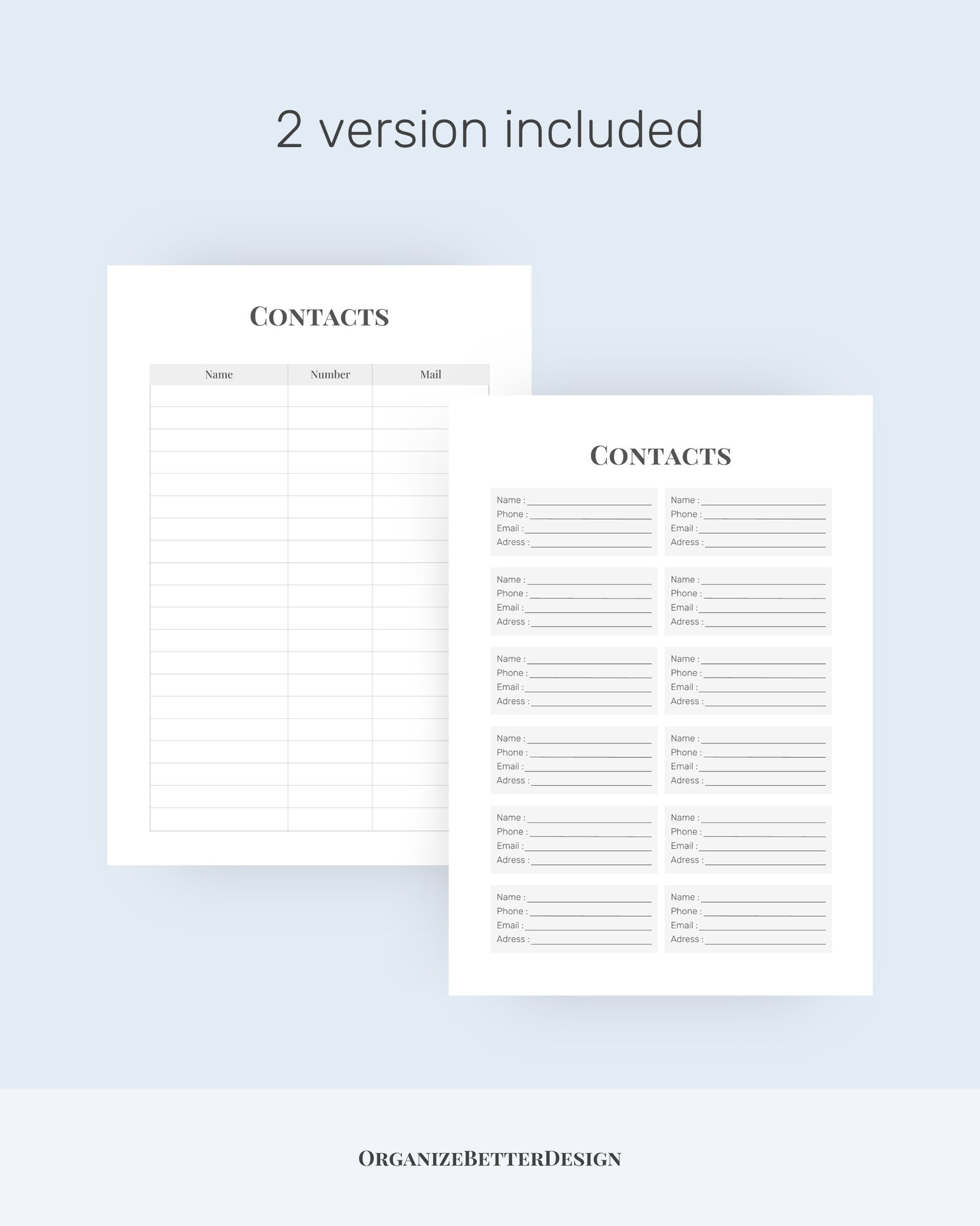 Contact Log With Adress, Mail and Phone Number, Minimalist Printable ...