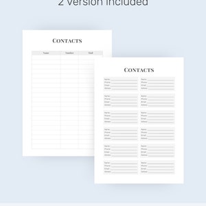 Contact Log With Adress, Mail and Phone Number, Minimalist Printable ...