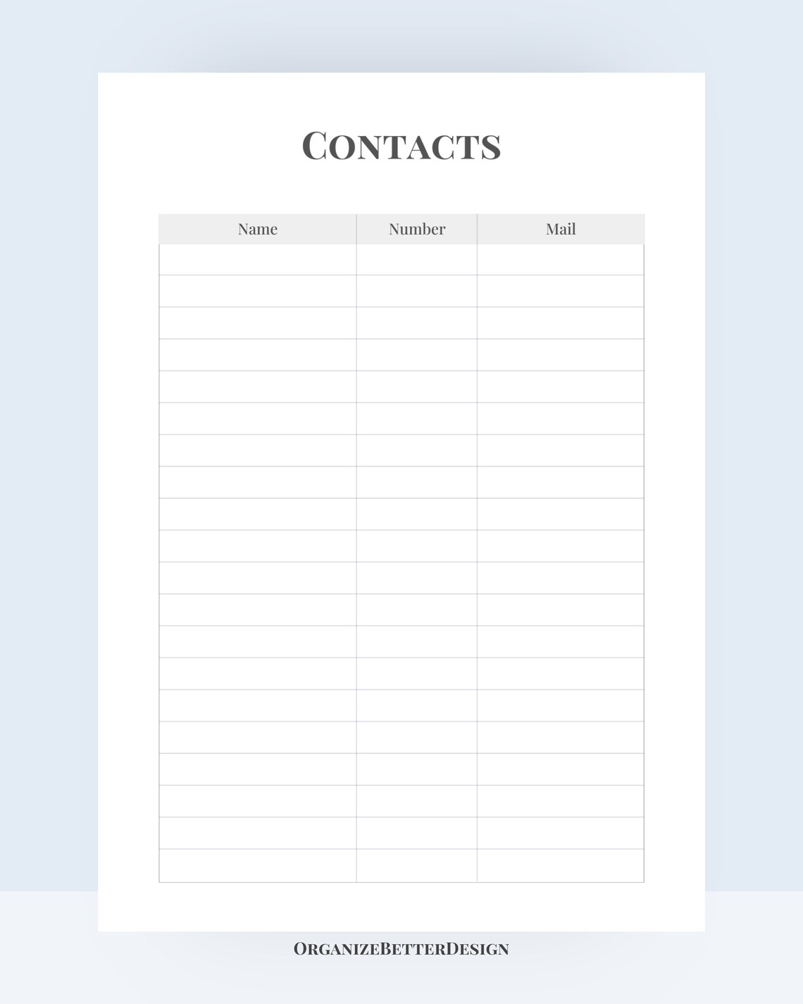 Contact Log With Adress, Mail and Phone Number, Minimalist Printable ...
