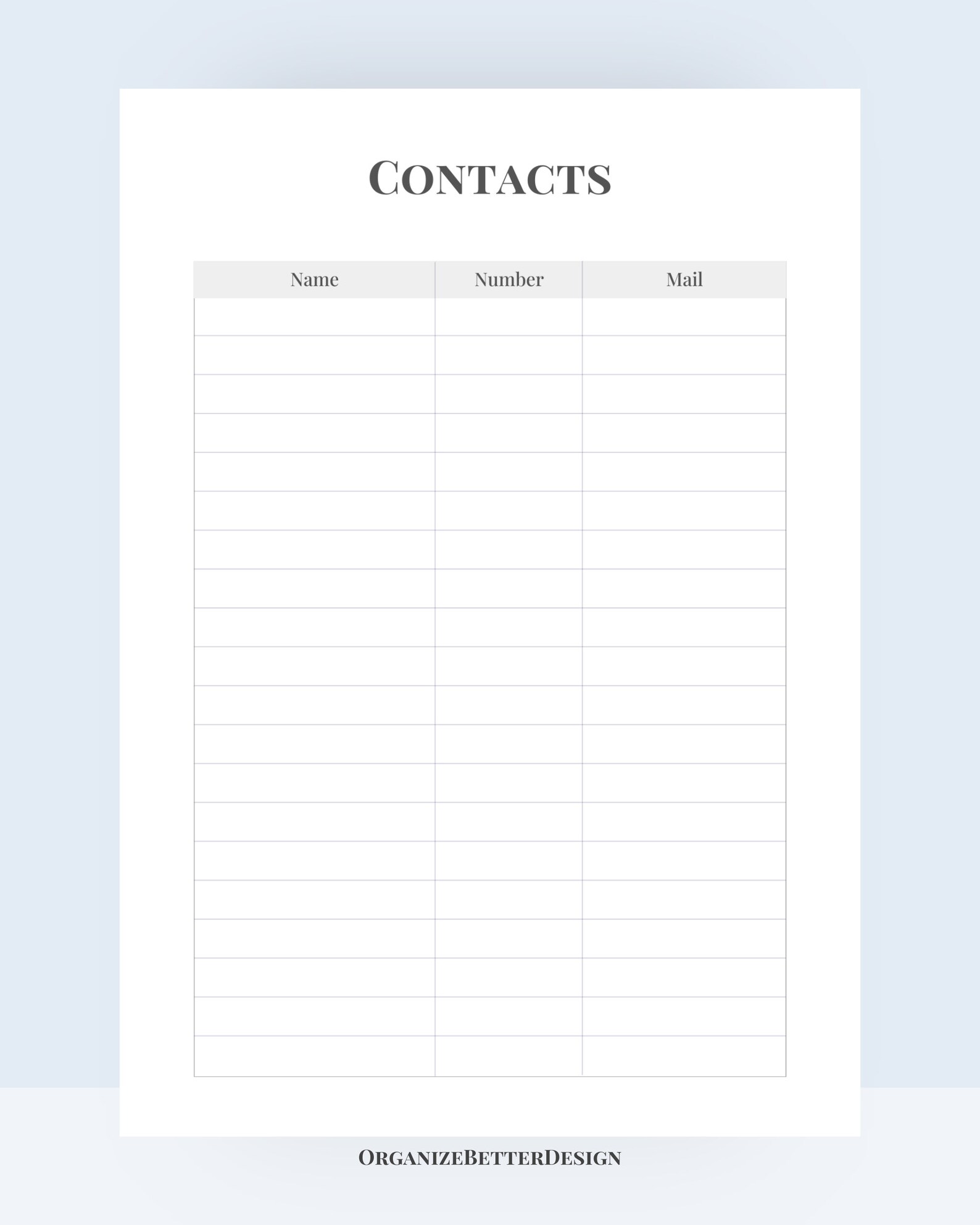 Contact Log With Adress, Mail and Phone Number, Minimalist Printable ...