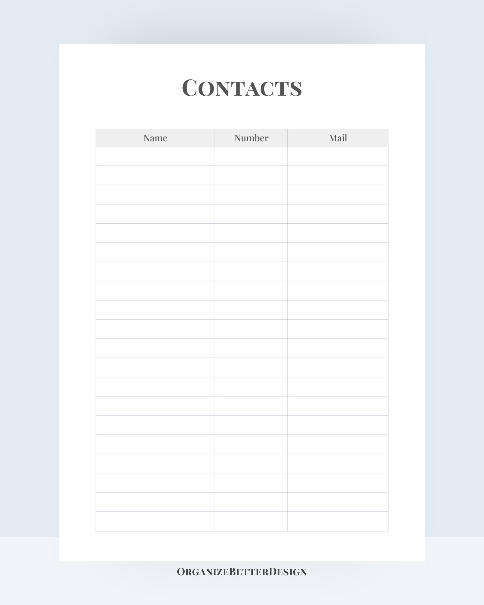 Contact Log With Adress, Mail and Phone Number, Minimalist Printable ...