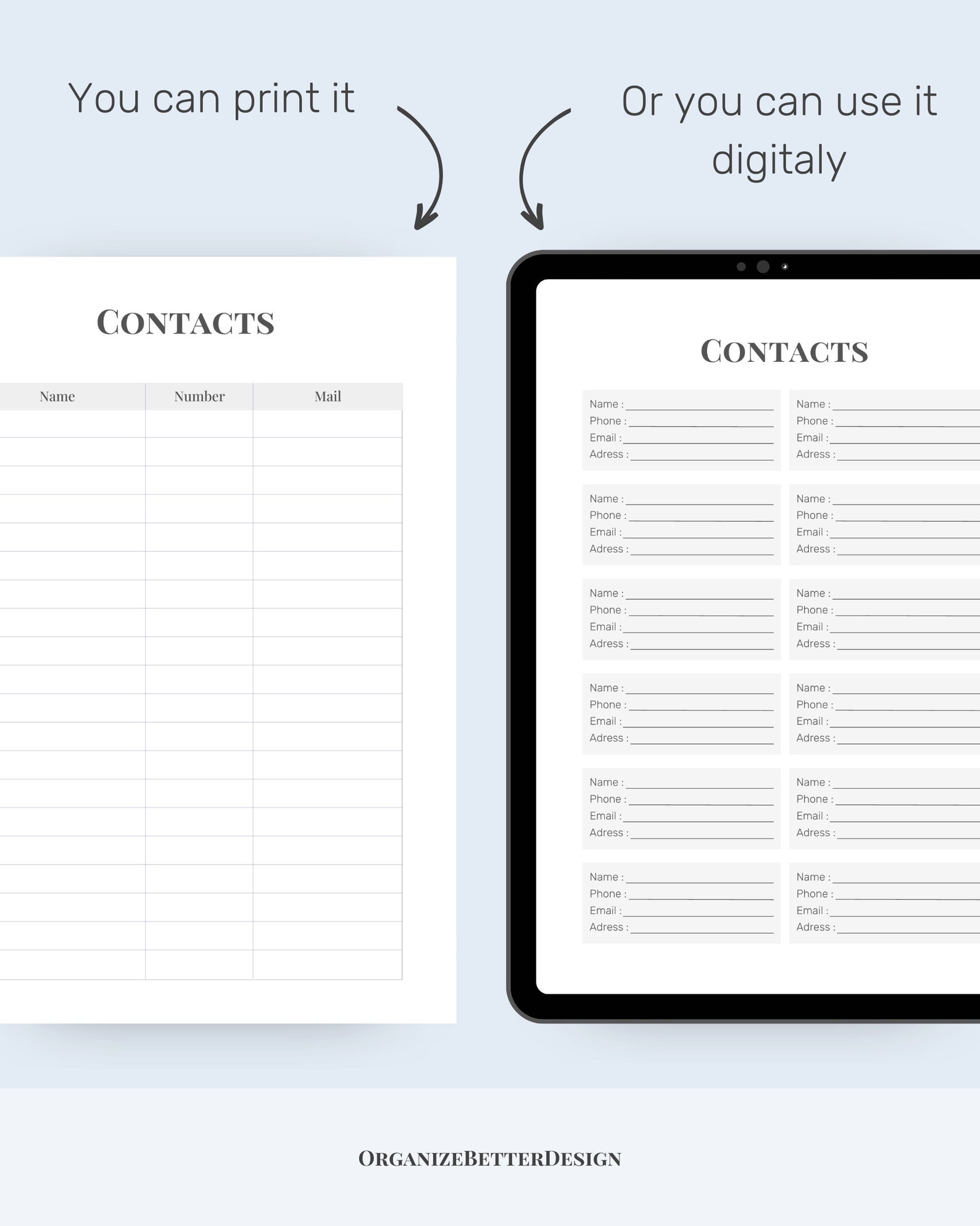 Contact Log With Adress, Mail and Phone Number, Minimalist Printable ...