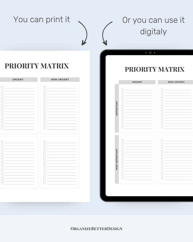 Eisenhower Matrix Strategy, Printable Priority Agenda System, Digital ...