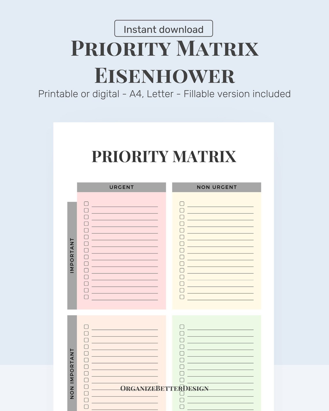 Eisenhower Matrix Plan, Printable Priority Planner, Digital and ...