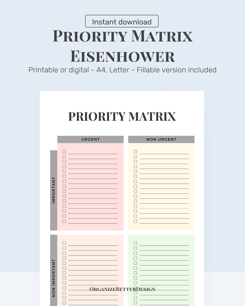 Eisenhower Matrix Plan, Printable Priority Planner, Digital and ...