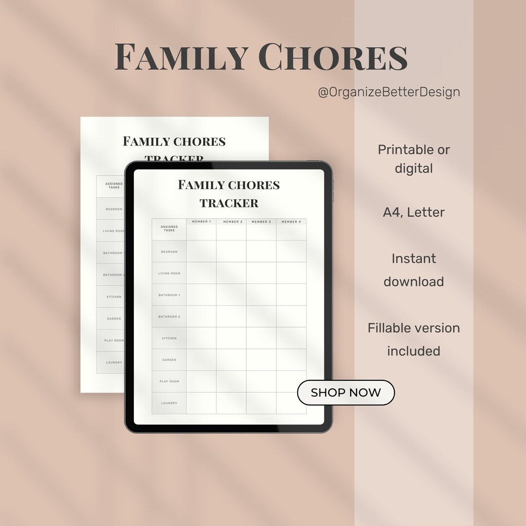 Chores Chart for Kids and Adults Printable, Family Chores Chart ...