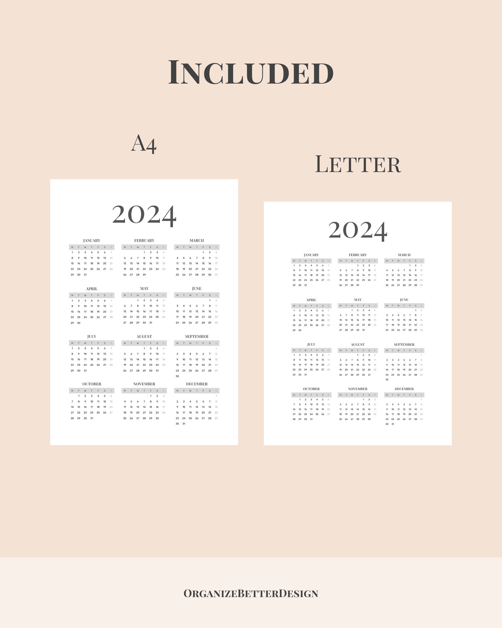 2024 Annual Calendar Printable Template Year at a Glance - Etsy