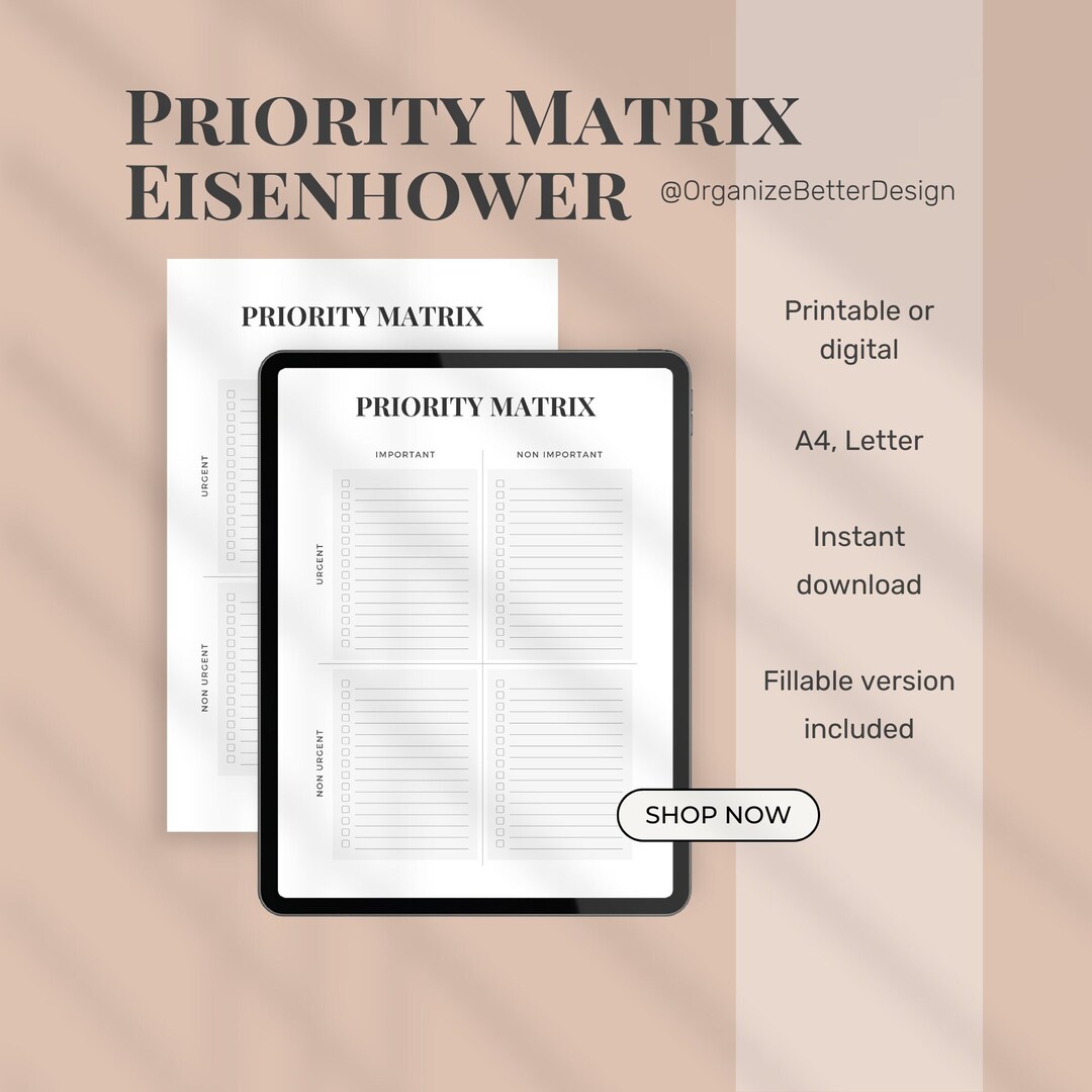 Eisenhower Matrix Strategy Template, Printable Priority Agenda System ...