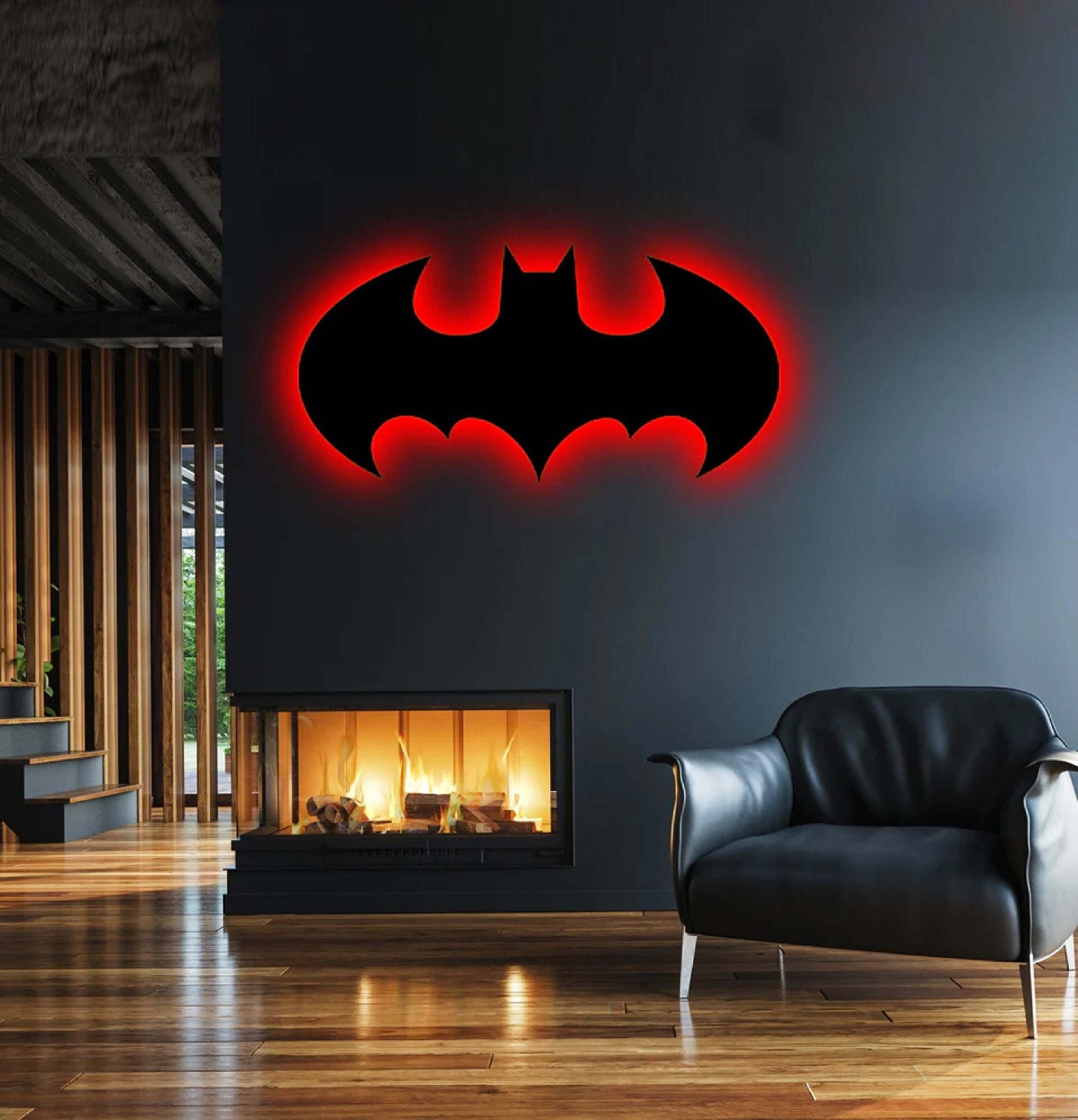 Bat Design Wooden LED Logo, Personalized Bat Art Perfect for Bat Fans ...
