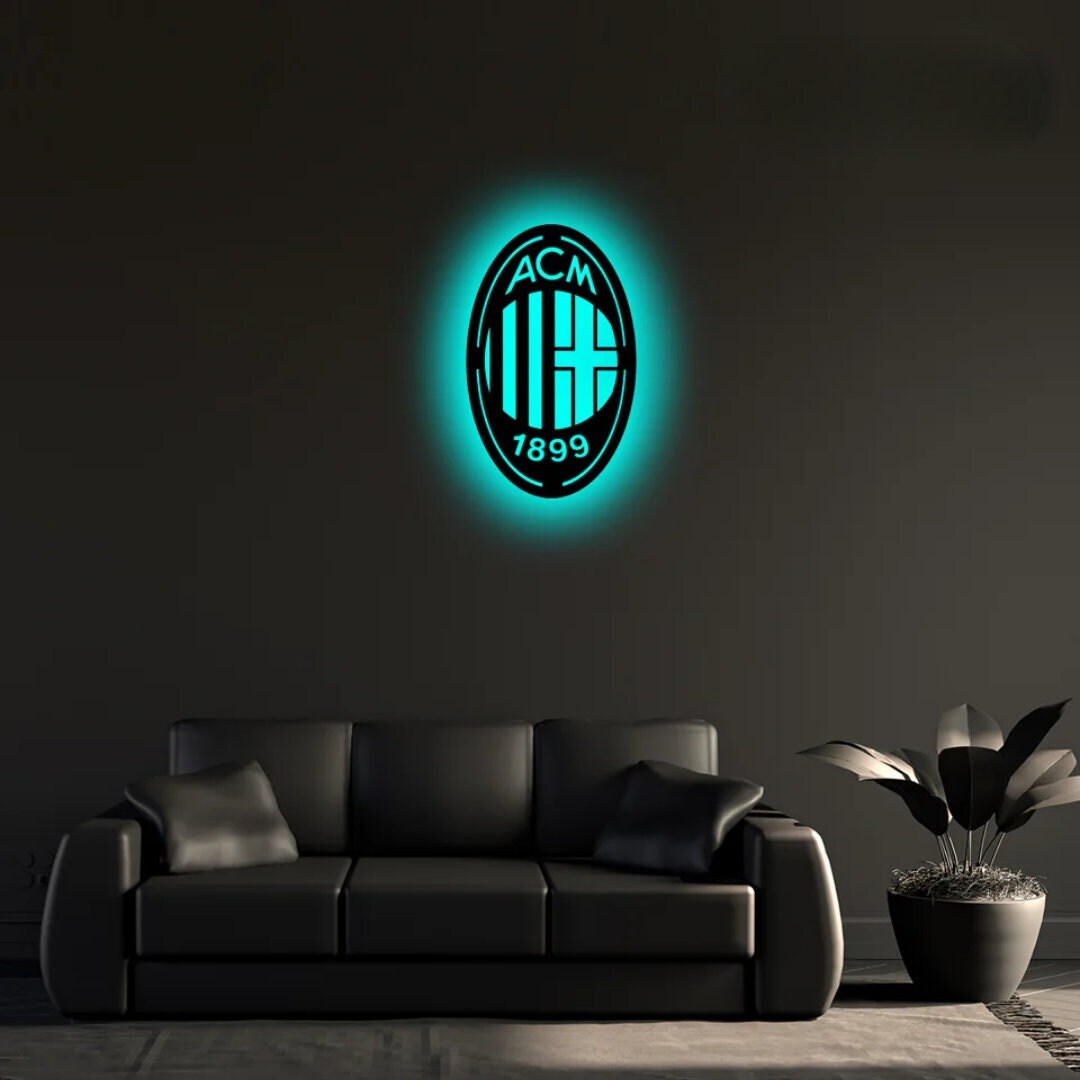 AC Milan FC Wooden LED Logo Ac Milan Crest Wall Art Football - Etsy