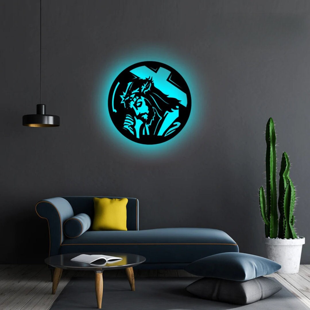 Jesus Christ Christianity Wooden LED Logo, Personalized Spiritual Art ...