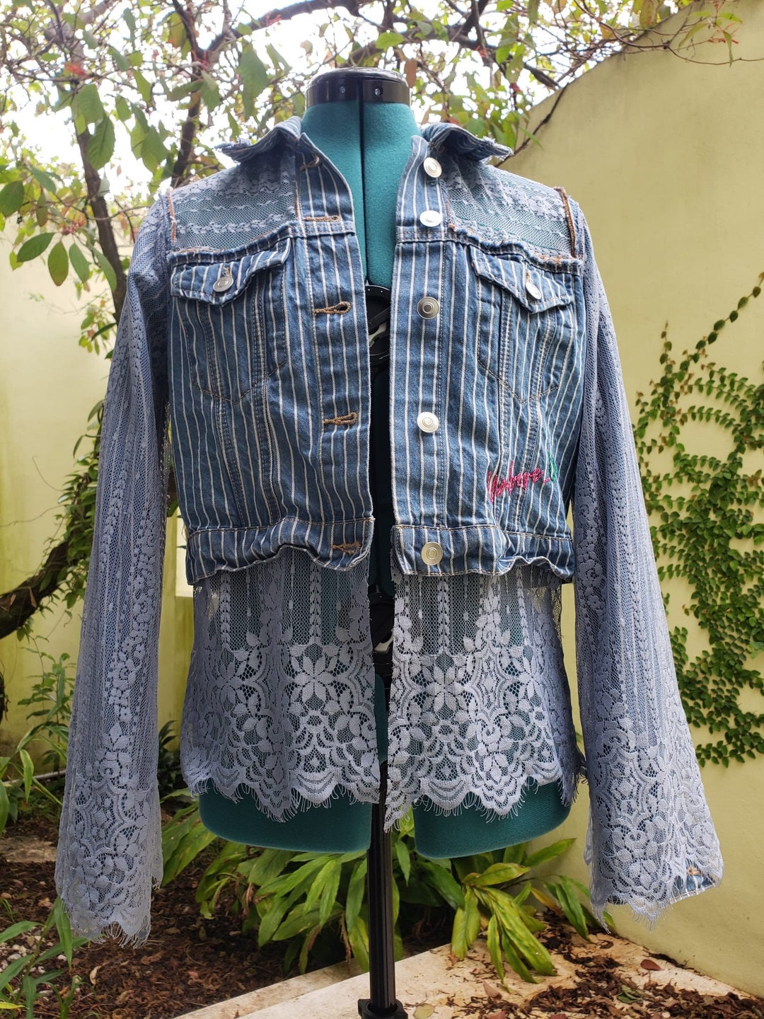 Light Blue With White Lines/light Blue Lace Jacket Small - Etsy