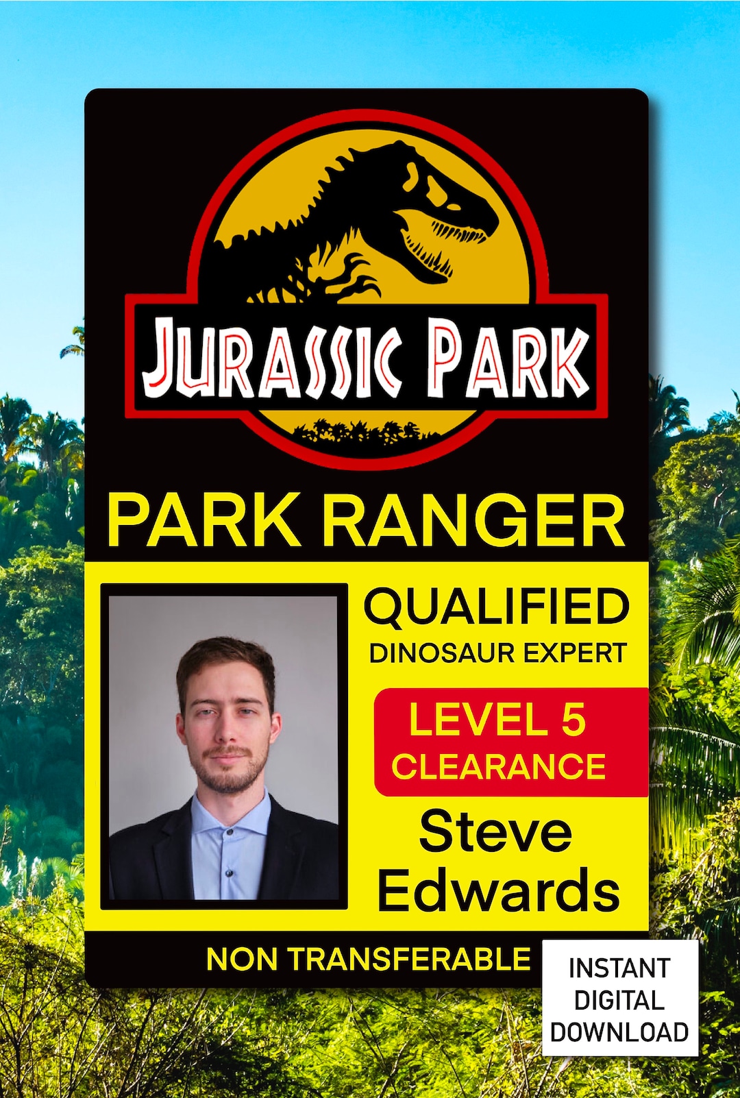 Hand Drawn Jurassic Park Cosplay Handmade ID Card Name Badge - Etsy