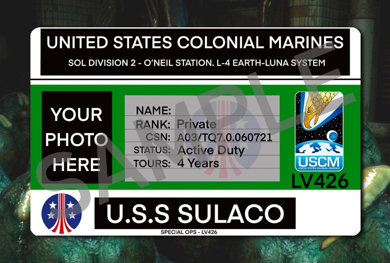 Aliens Colonial Marine Inspired Custom Cosplay I.D Card Name Badge - Etsy