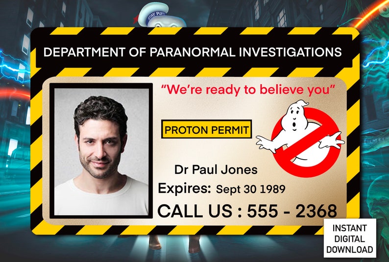 Hand Drawn Ghostbusters Inspired Cosplay Handmade I.D Card Name Badge ...