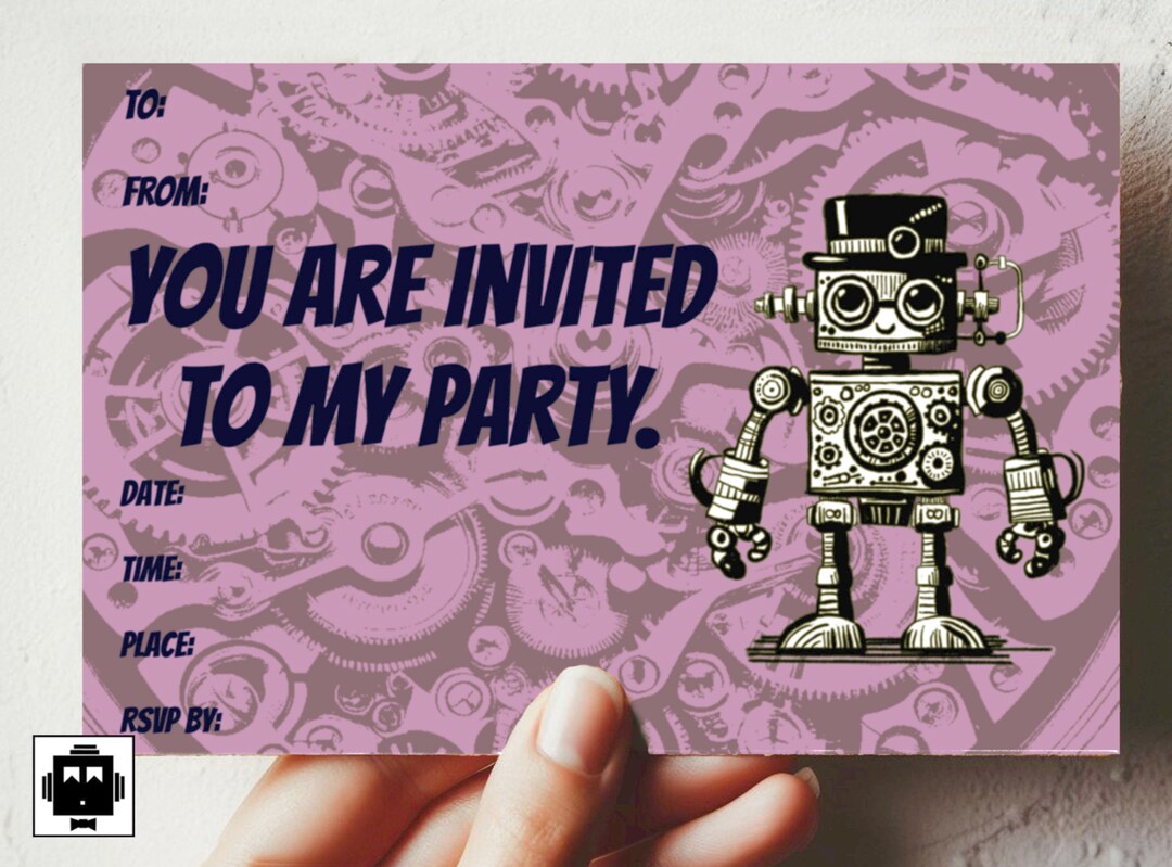 Steampunk Robot Printable Birthday Party Invitation Digital Download ...