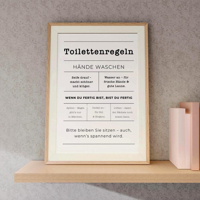 Toilettenregeln Poster – Lustige Badezimmer Bild Deko – Gäste WC Schild ...