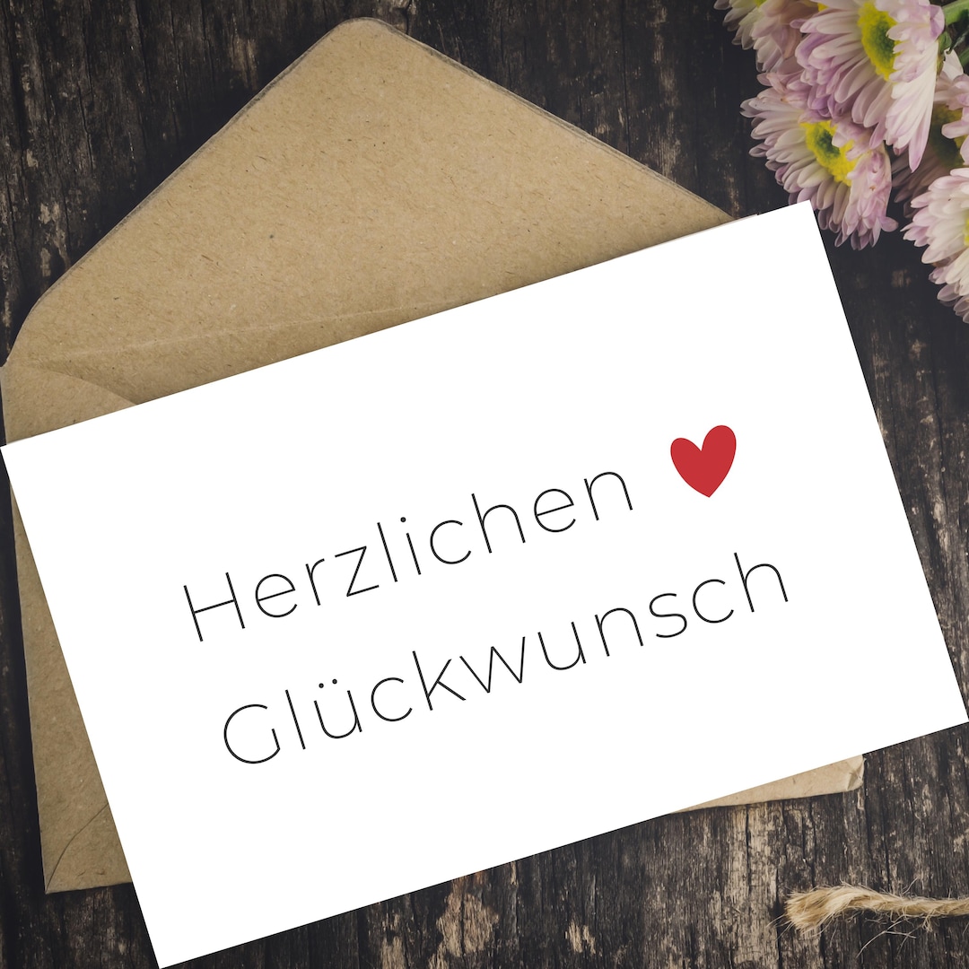Herzlichen Glückwunsch Karte, minimalistisch mit Herz, Geburtstag ...