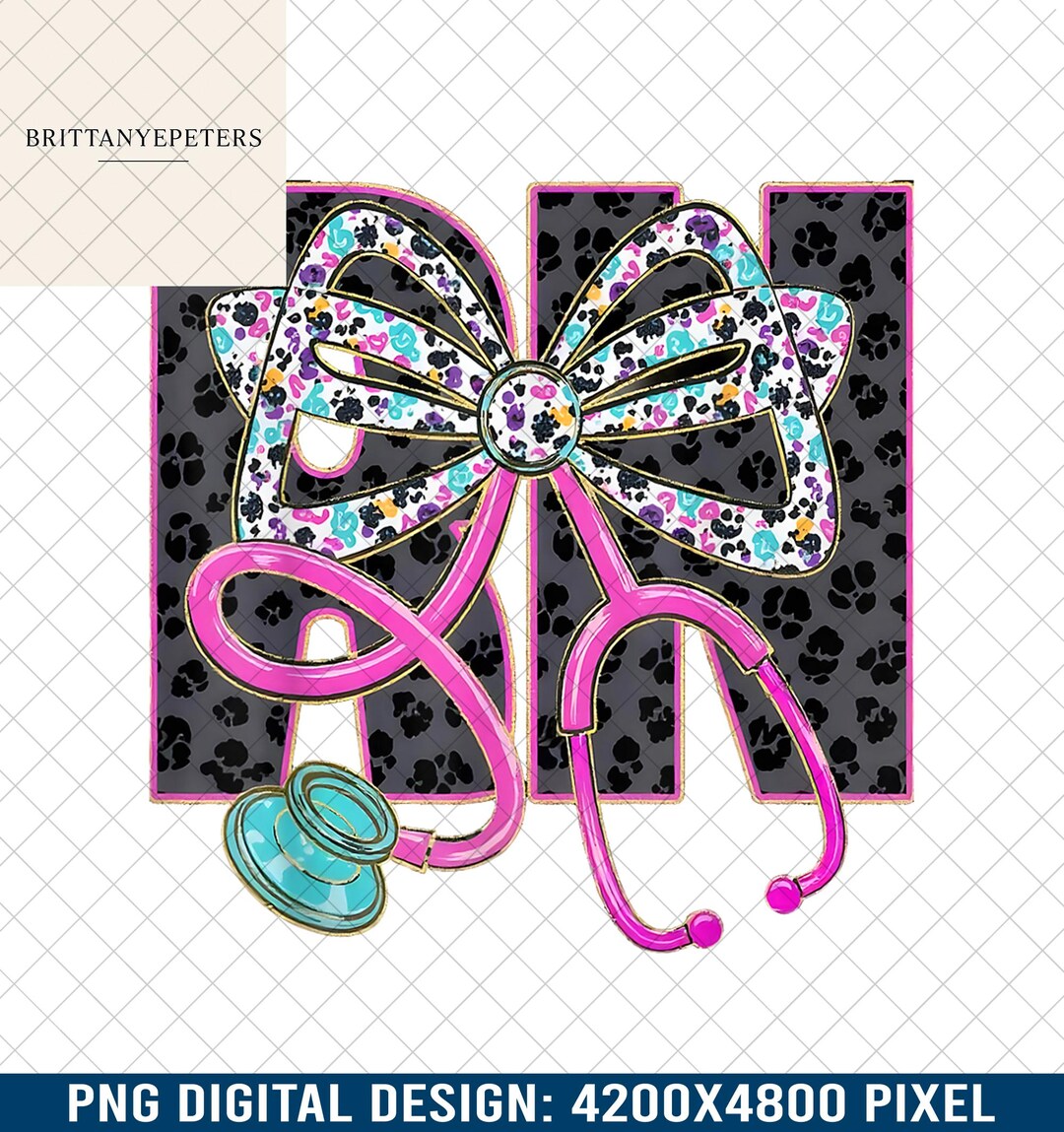 Leopard RN Bow Stethoscope PNG, Nurse Sublimation Design, Pink RN ...