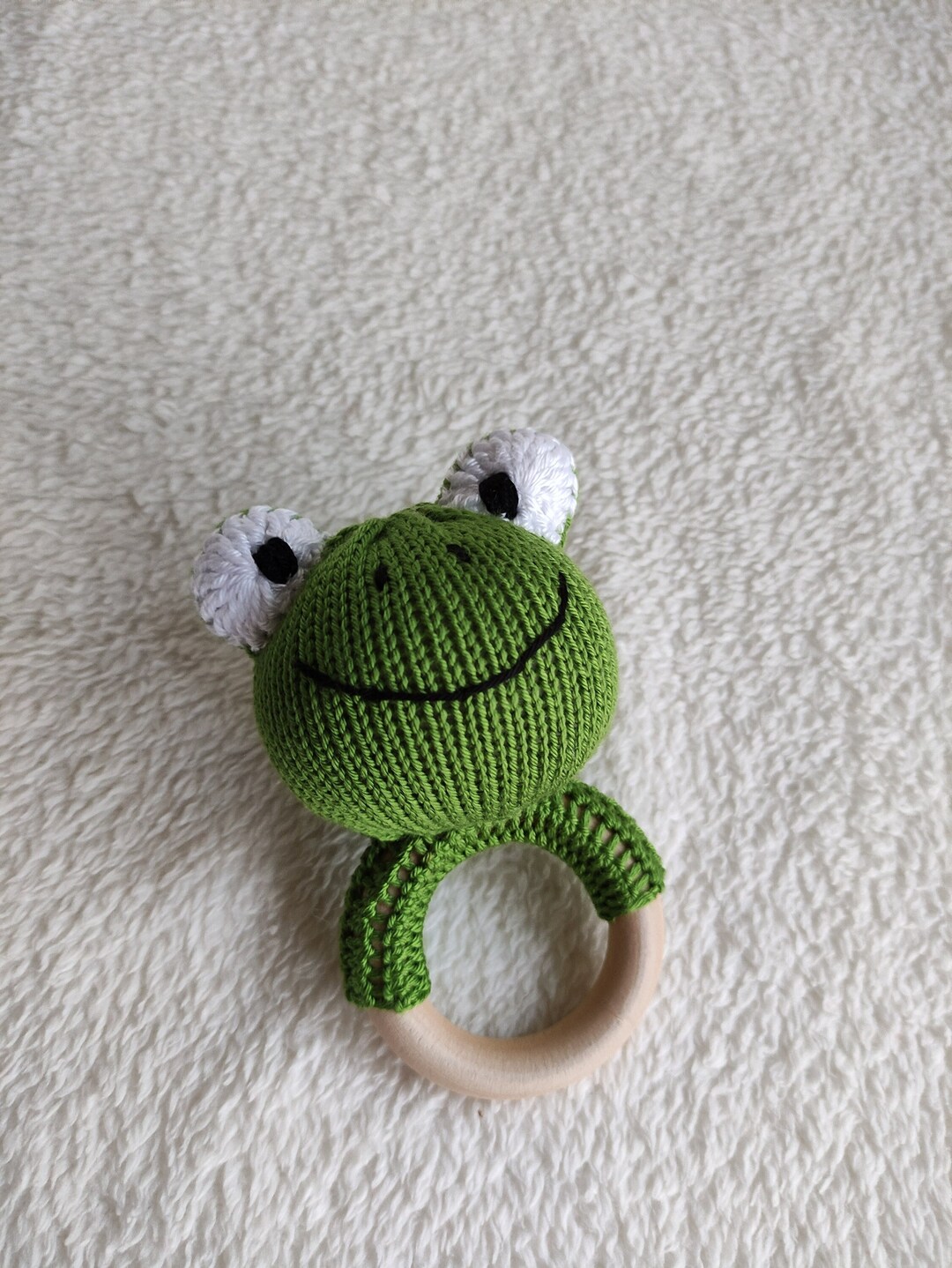Frog - Baby Rattle Toy on Wooden Teething Ring - Etsy