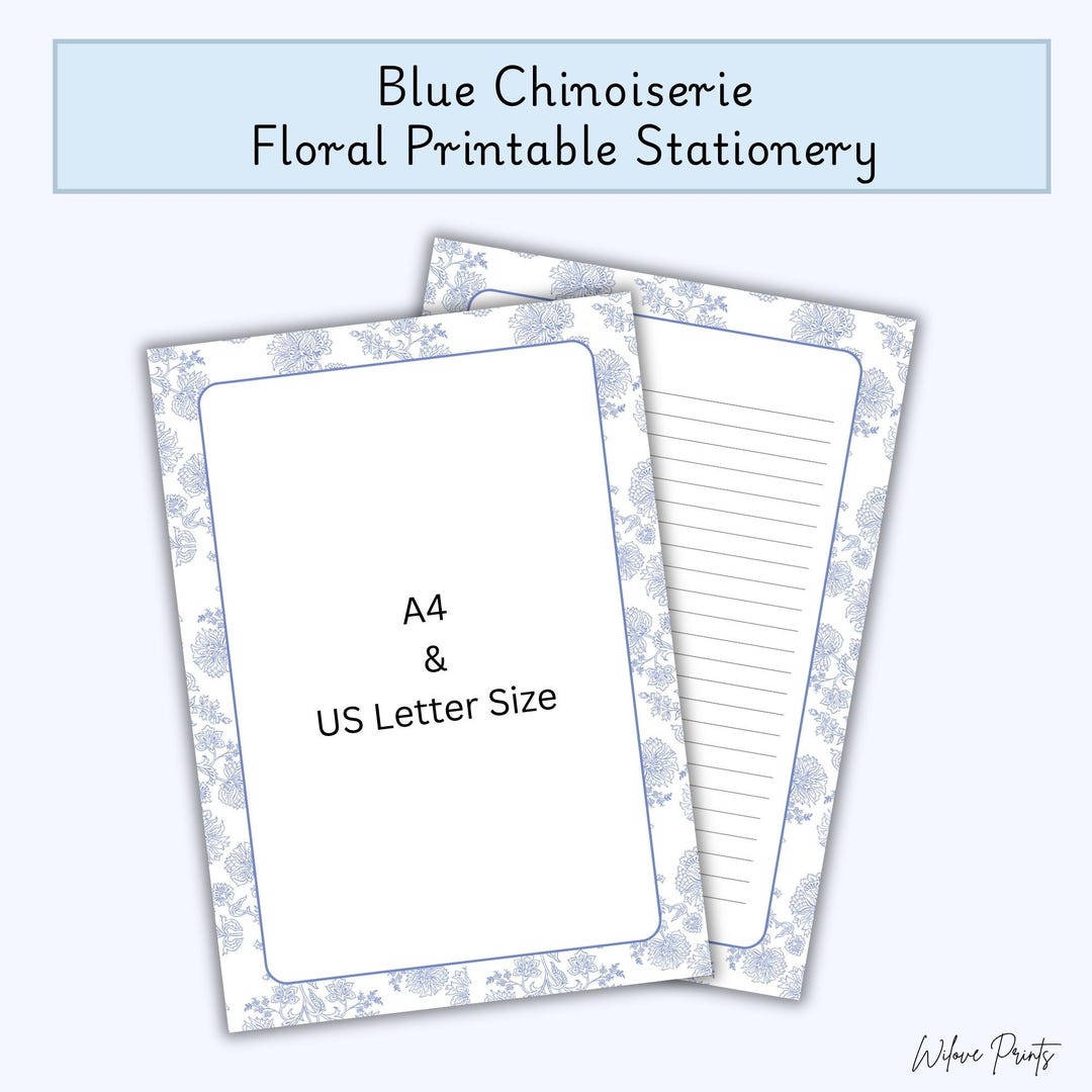 Blue Chinoiserie Floral Stationery | Printable Letter Paper (digital ...