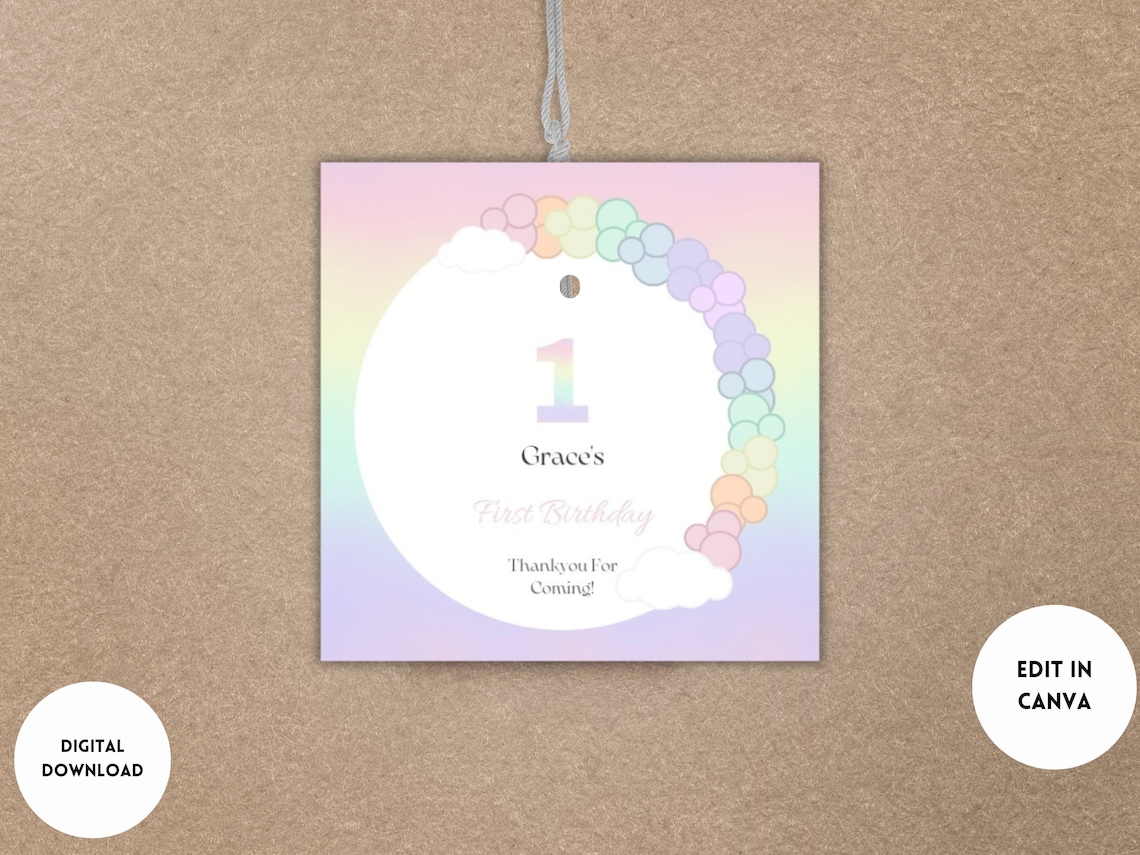 Pastel Rainbow Birthday Gift Tag Bundle Colorful Party Favor Set Baby ...