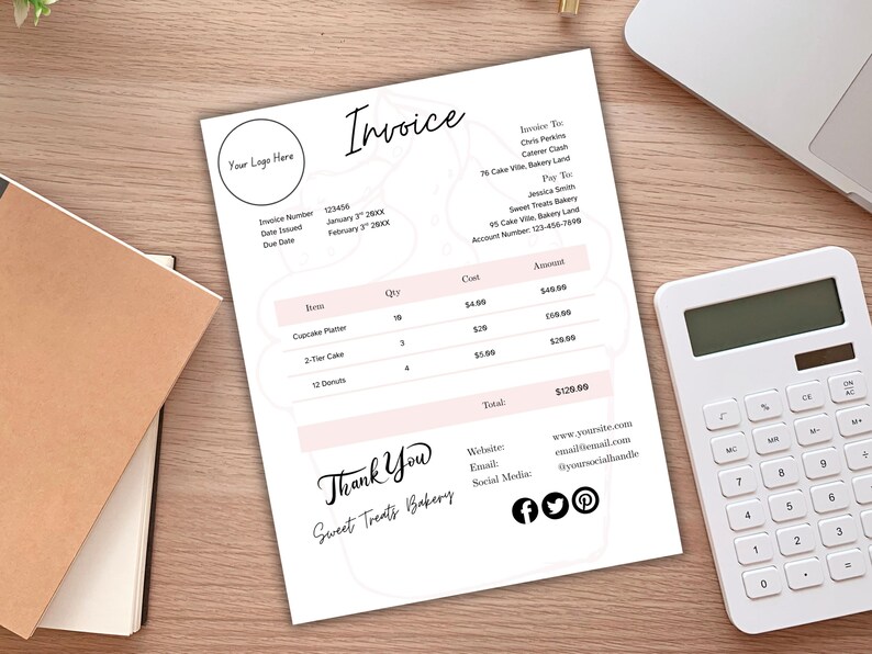 Pink Bakery Invoice Template, Cake Shop Payment Form, Pastry Chef Order ...