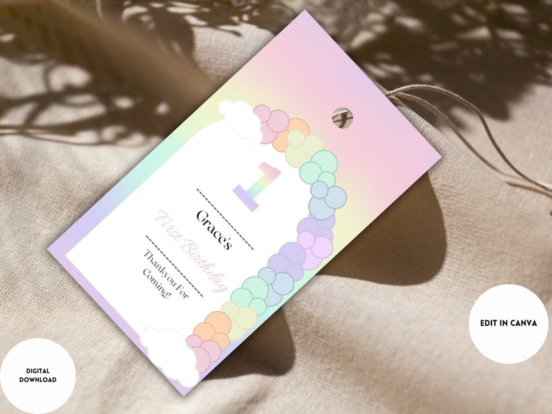 Pastel Rainbow Birthday Gift Tag Bundle Colorful Party Favor Set Baby ...